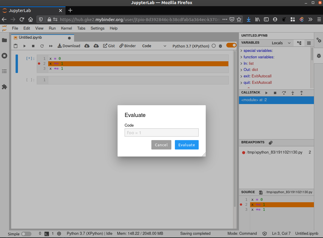 Add support for evaluating code when stopped at a breakpoint · Issue #9111 · jupyterlab ...