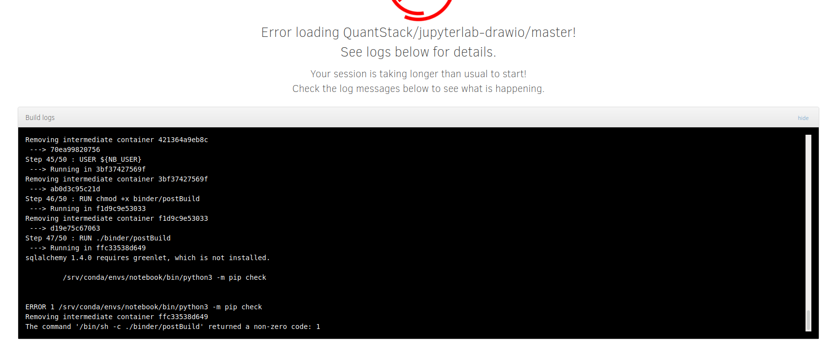 Binder Fails To Build · Issue 82 · Quantstackjupyterlab Drawio · Github 