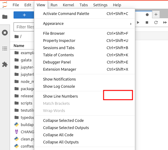 Menu Show Line Number Does Not Show It S Corresponding Shortcut · Issue 14689 · Jupyterlab