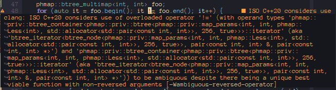 Linter warning `-Wambiguous-reversed-operator` when using `it != o.end()` · Issue #188 ...