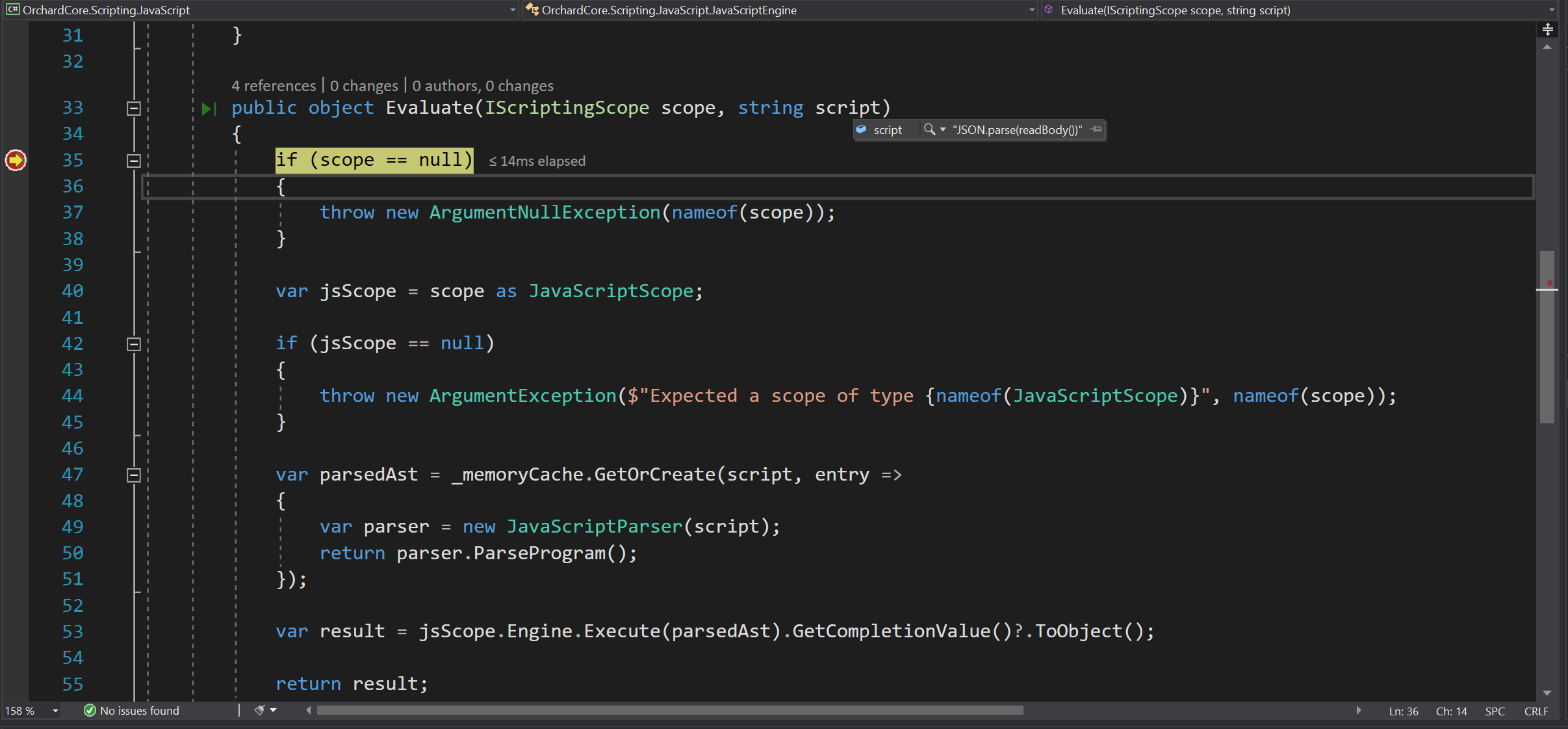 When executing a Set Property Task (Workflows) the Esprima .NET is throwing the exception ...