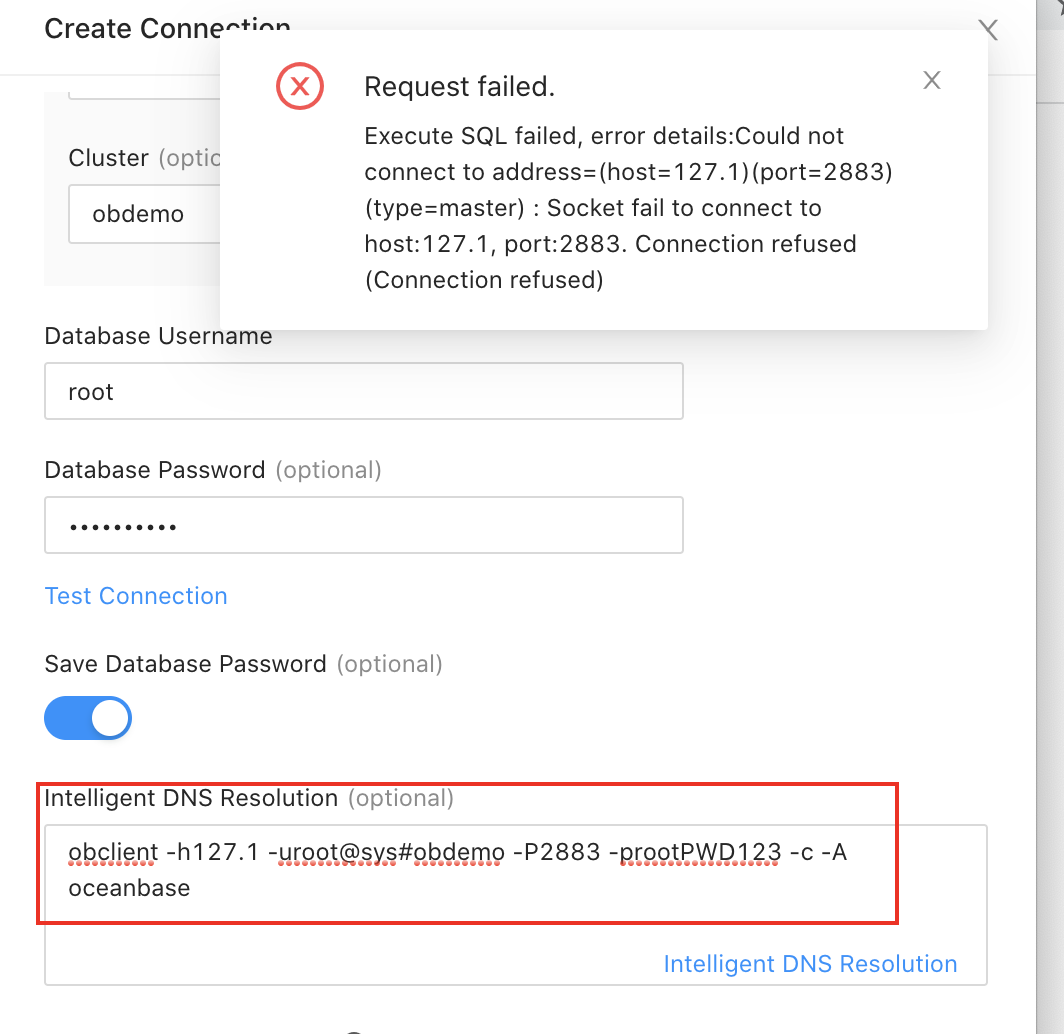 ODC can't connect to oceanbase when oceanbase server deploy with Docker ...