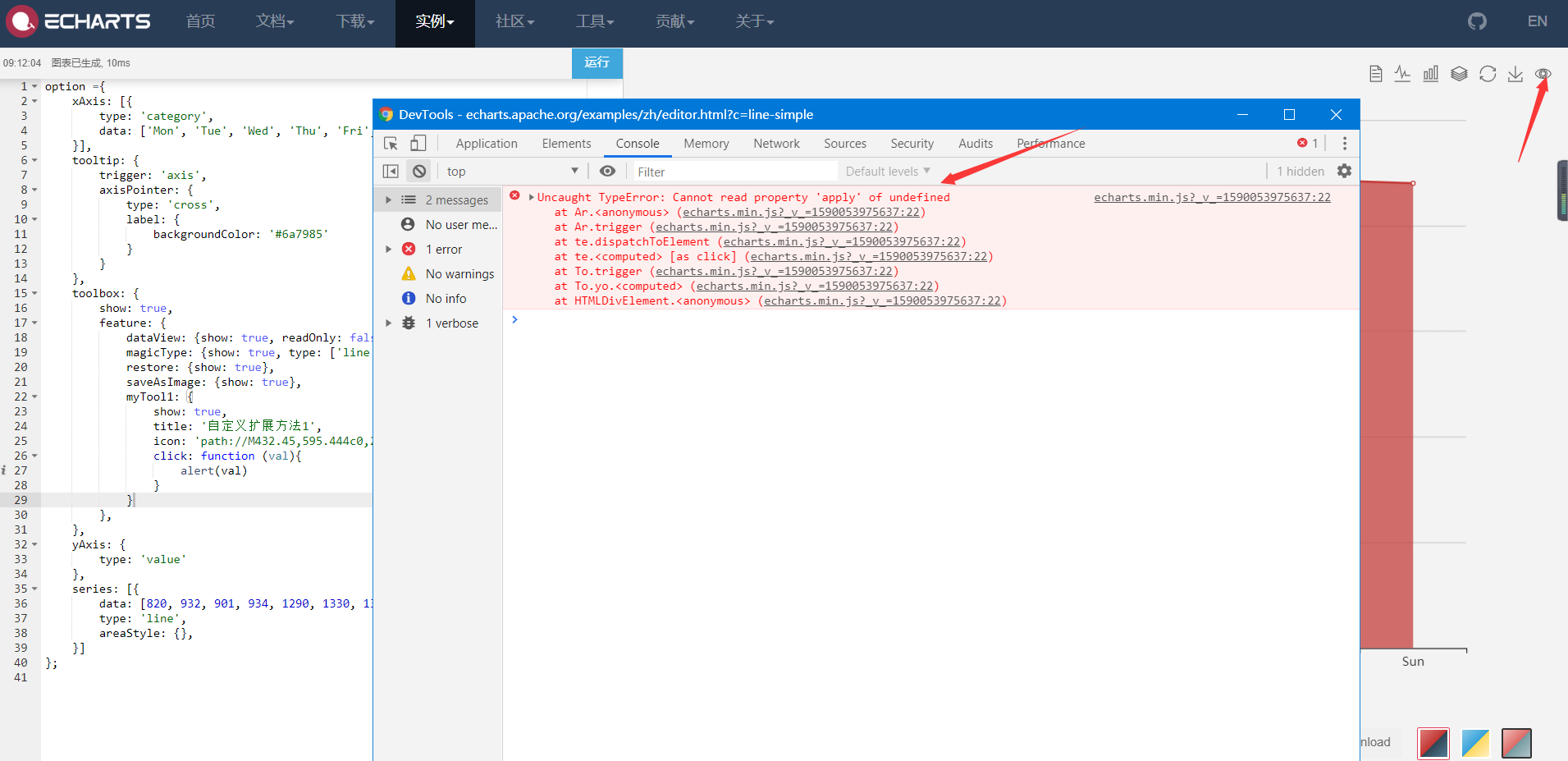 自定义toolbox出错，官网上有问题，在本地运行没问题 · Issue #12691 · apache/echarts · GitHub