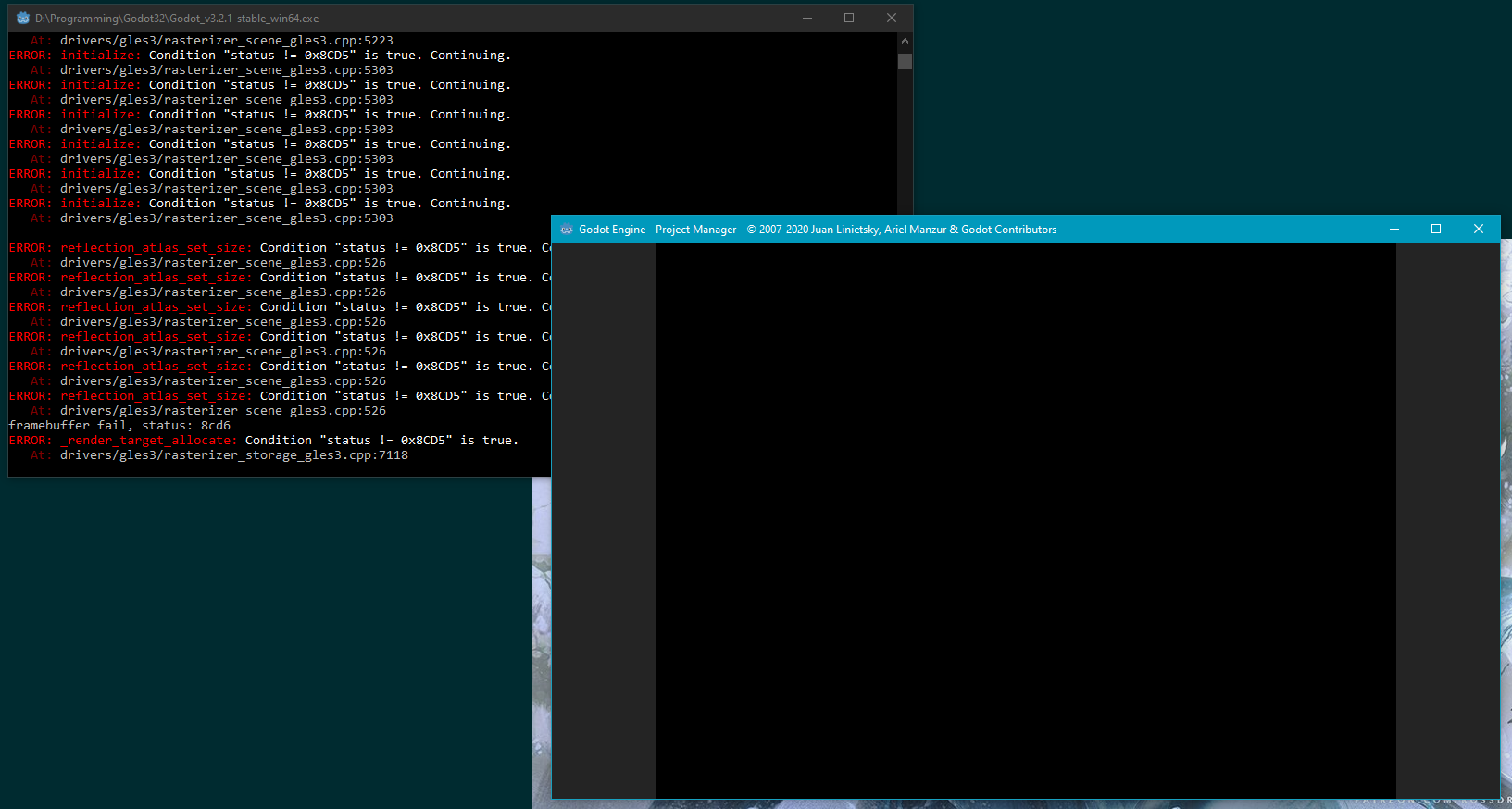 Starting Godot returns a windows with a black screen · Issue #38138 ...