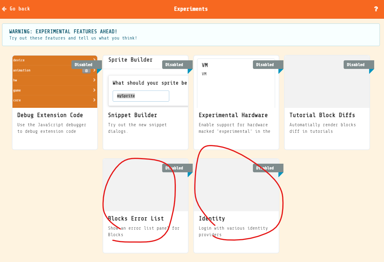 No image on "Blocks Error List" and "Identity" Experiments · Issue #2886 · microsoft/pxt-arcade ...