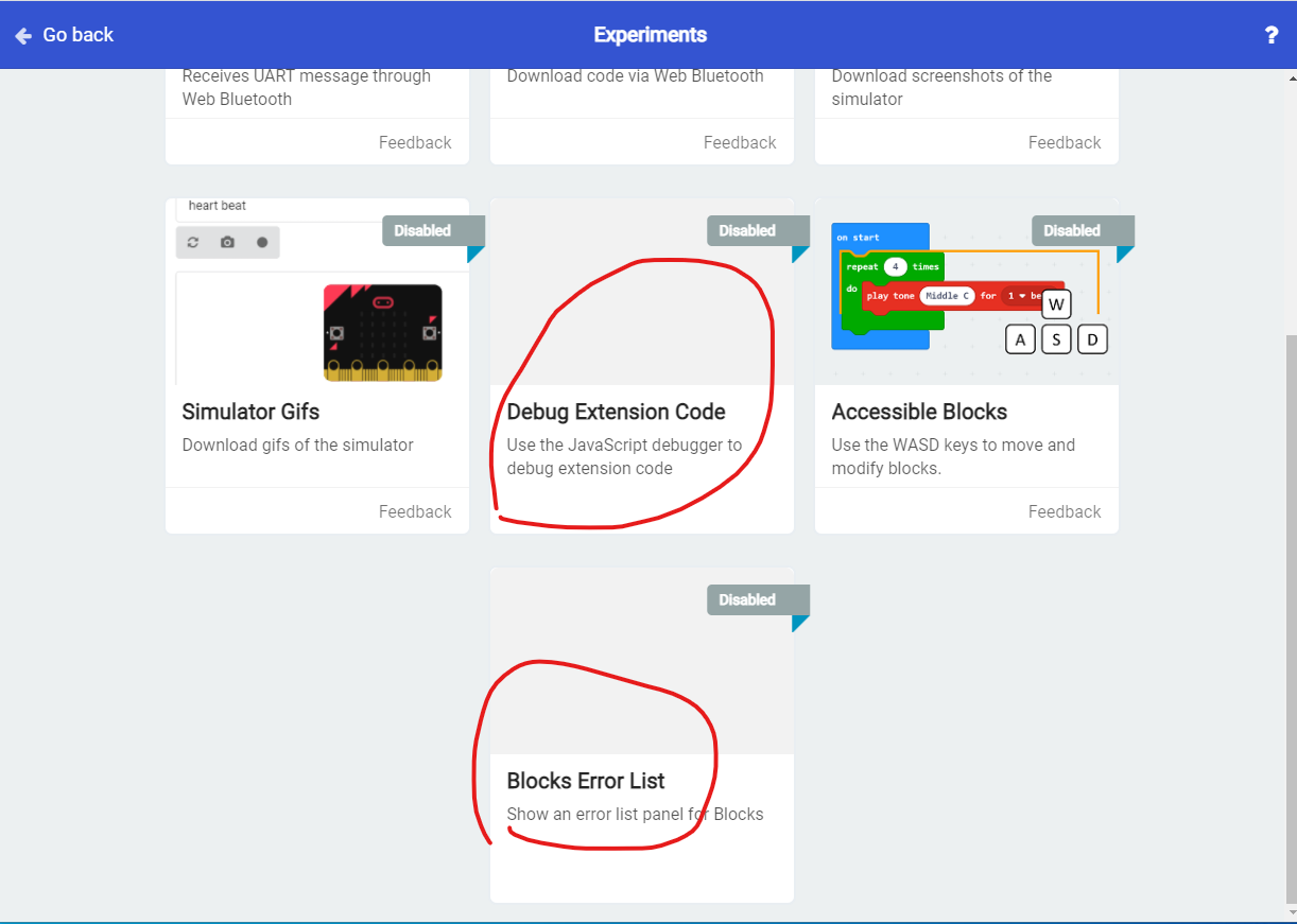 No Image For Debug Extension Code And Blocks Error List On Experiments · Issue 4023