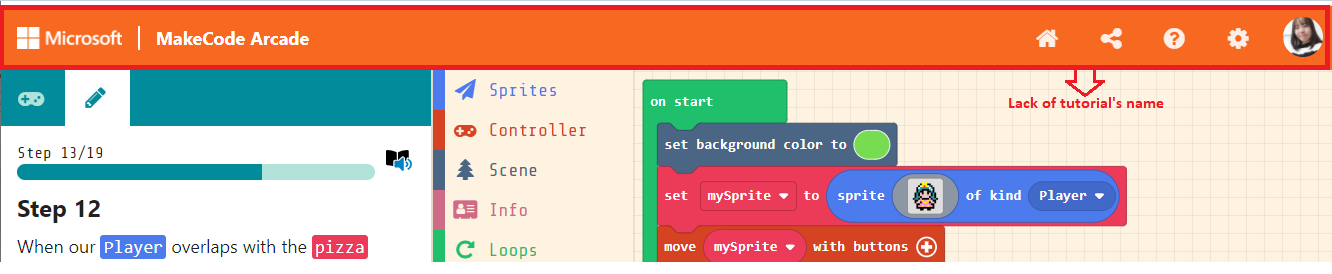 Lack of tutorial's name in header bar · Issue #3906 · microsoft/pxt-arcade · GitHub