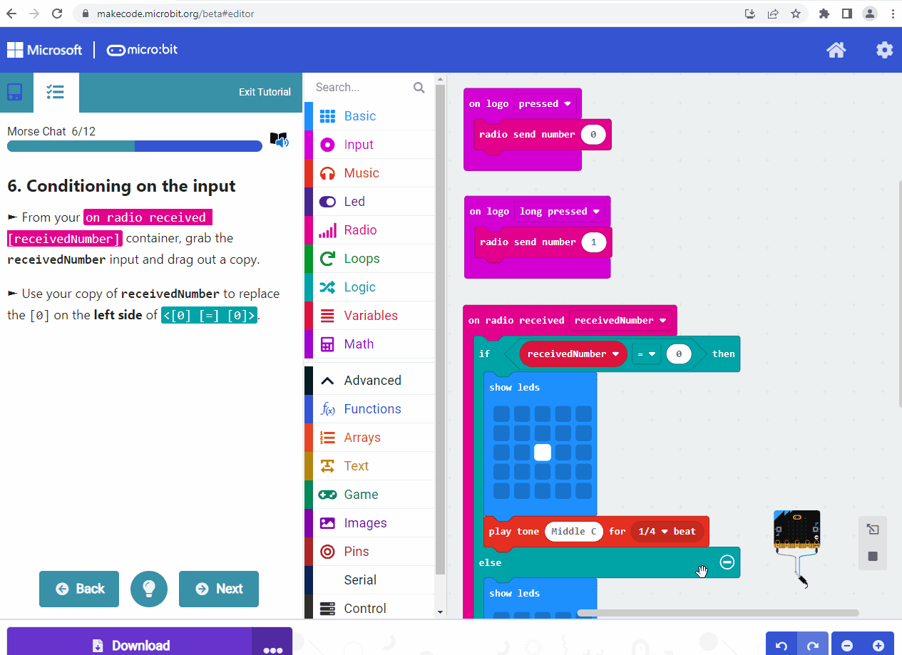 Morse Chat: Can't grab the receivedNumber input · Issue #4498 · microsoft/pxt-microbit · GitHub