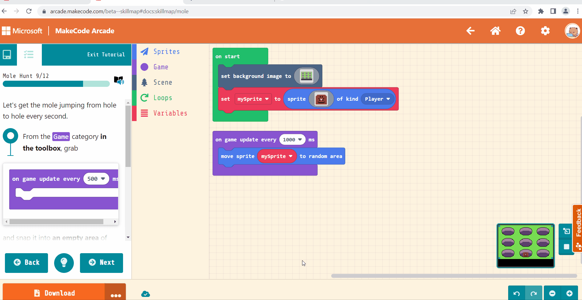 "Mole Hunt": Block "set sprite to Player" doesn't show completely in ...