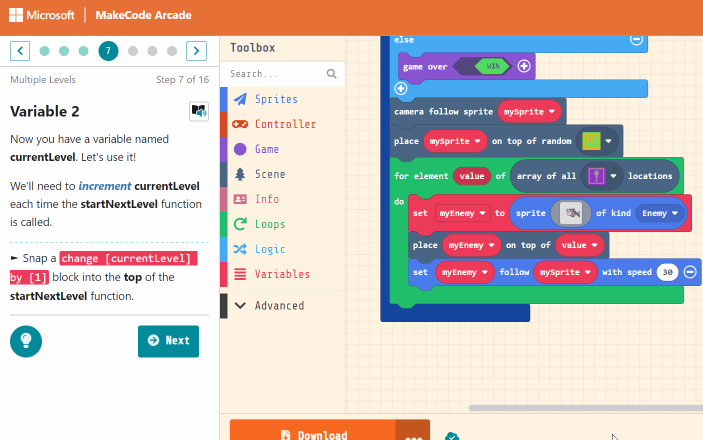 "Multiple Levels": Block "change [currentLevel] by [1]" in tutorial can't be clickable · Issue ...