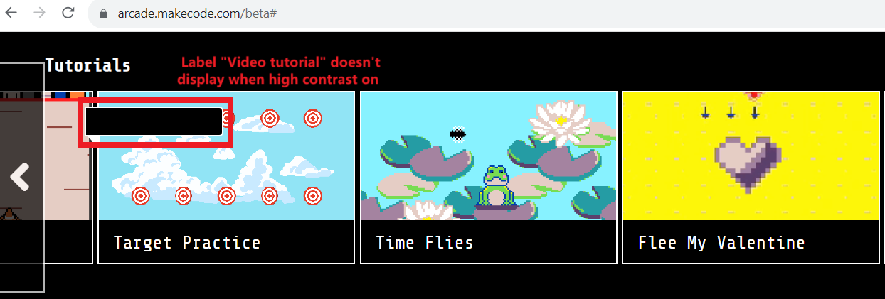 "Target Practice": Label "Video tutorial" doesn't display when high contrast on · Issue #6053 ...