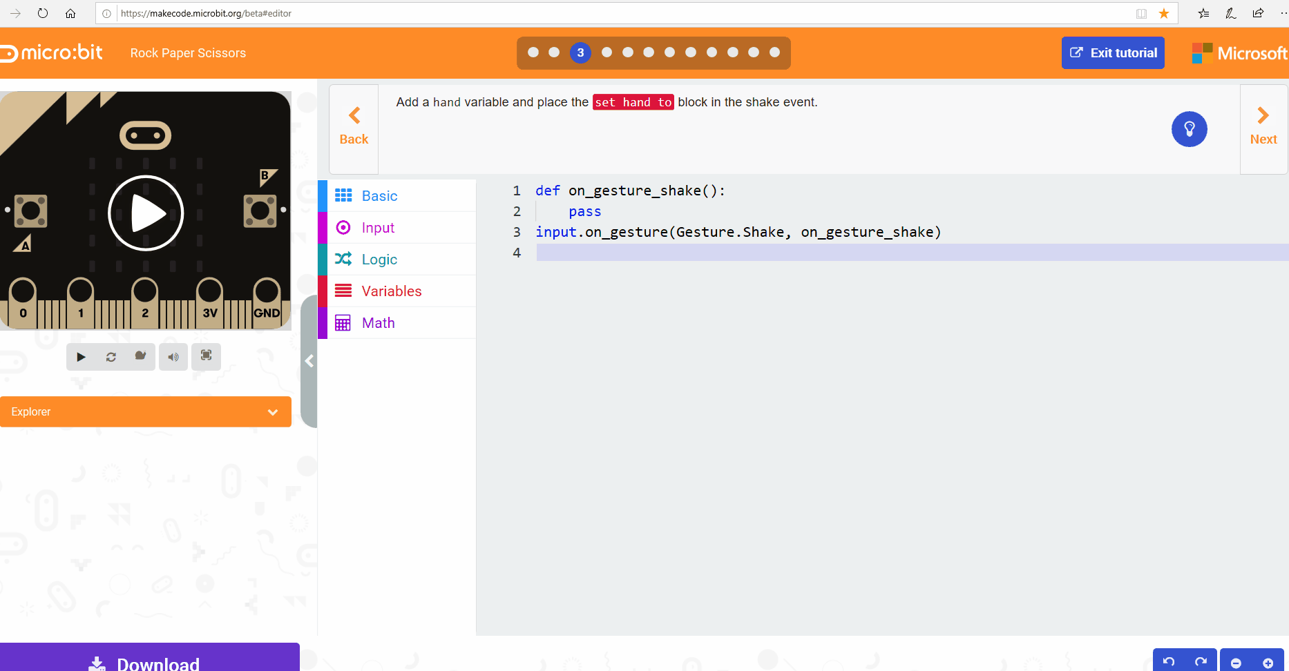 Block hint appears in the python tutorial · Issue #2880 · microsoft/pxt-microbit · GitHub