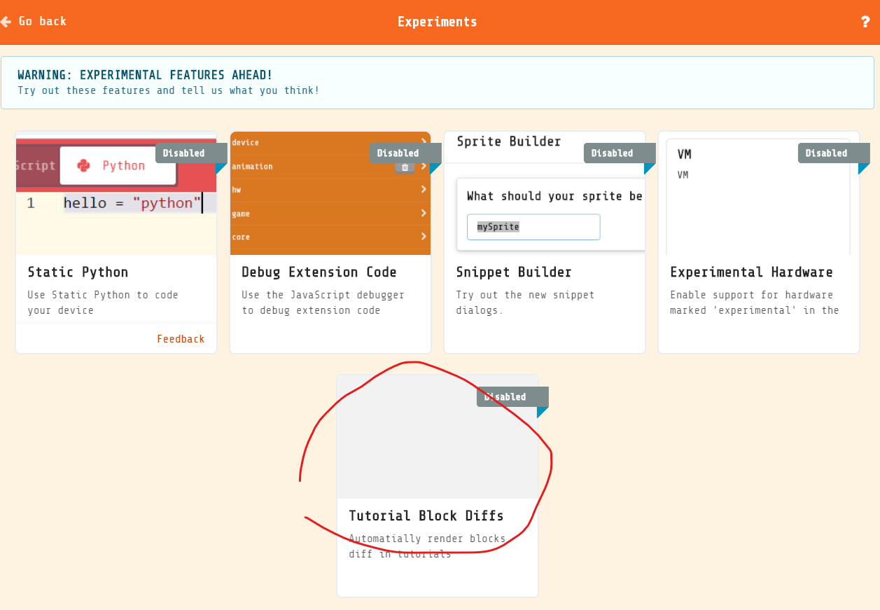 No image on "Tutorial Block Diffs" Experiments · Issue #2029 · microsoft/pxt-arcade · GitHub