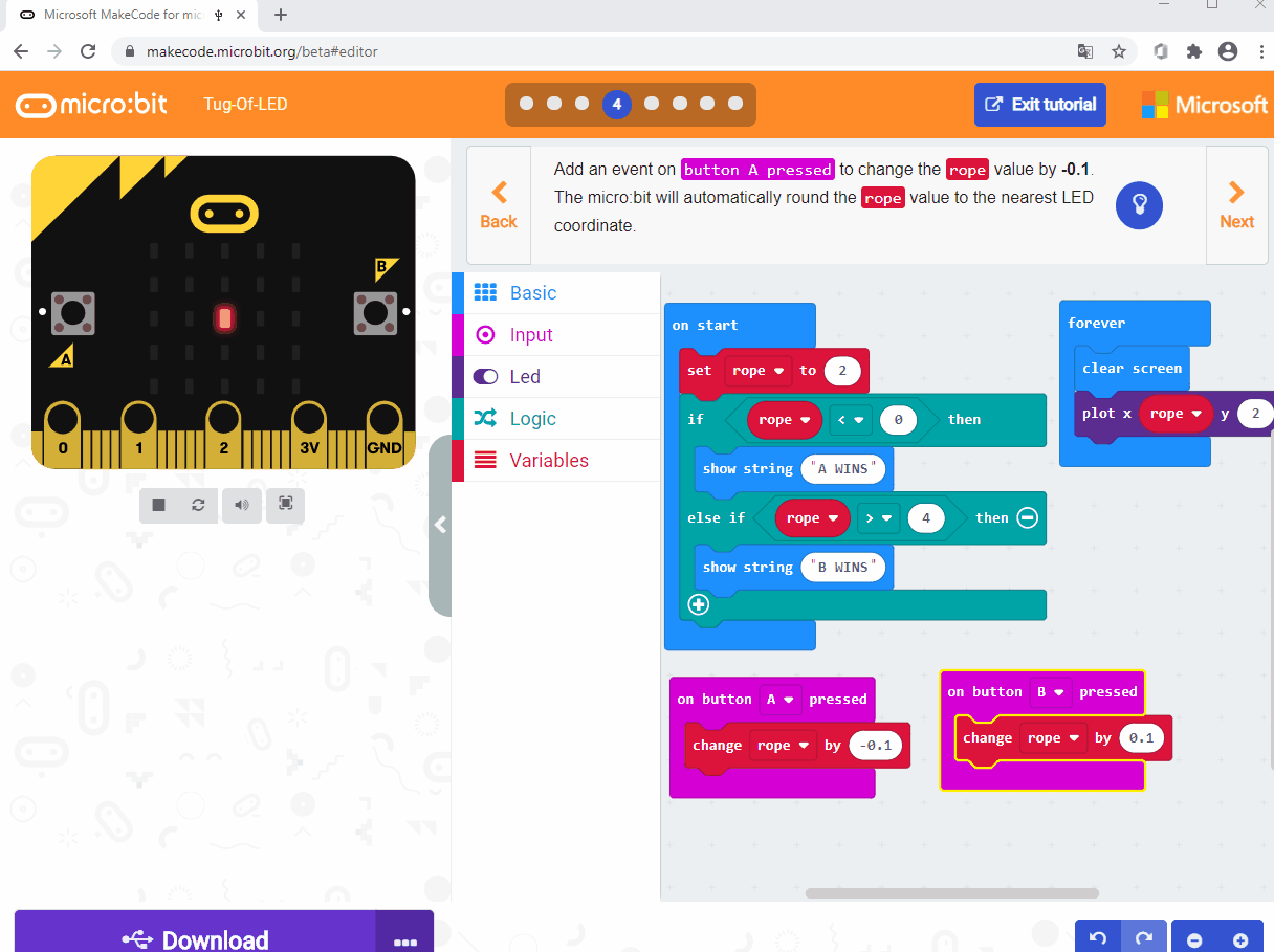 The moving step is not accurate in tutorial 'Tug-Of_LED' · Issue #3025 · microsoft/pxt-microbit ...