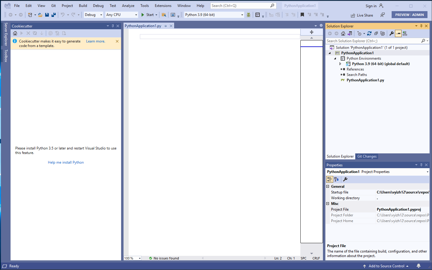 The Cookiecutter Explorer module do not detect Python3.9. · Issue #6573 · microsoft/PTVS · GitHub