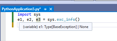 Type information display wrong and no completions for sys.exc_info with ...