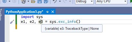 Type information display wrong and no completions for sys.exc_info with ...