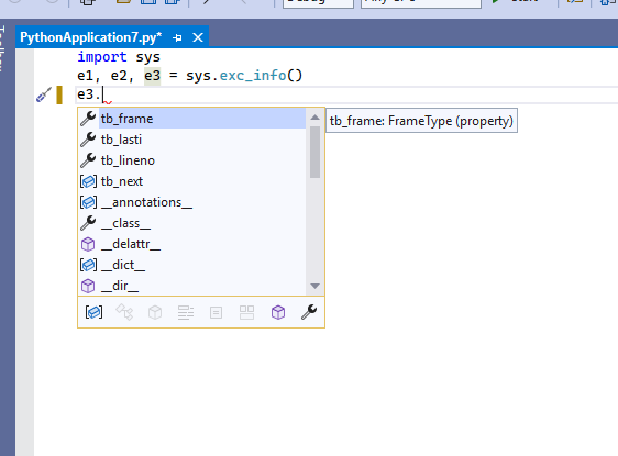 Type information display wrong and no completions for sys.exc_info with ...
