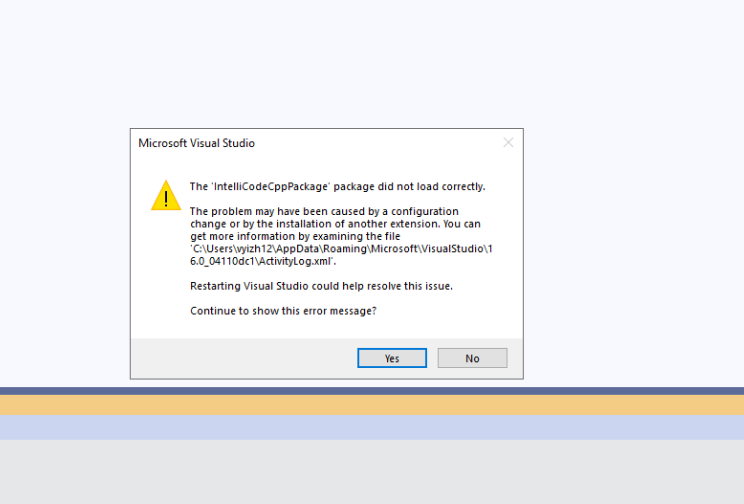 Live Share: The error "'intelliCodeCppPackage' package did not load correctly" pops up when join ...