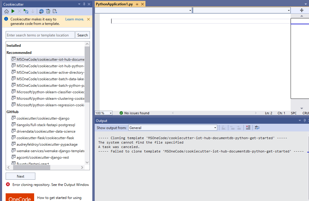 Cannot use Cookiecutter to load template. · Issue #6872 · microsoft/PTVS · GitHub