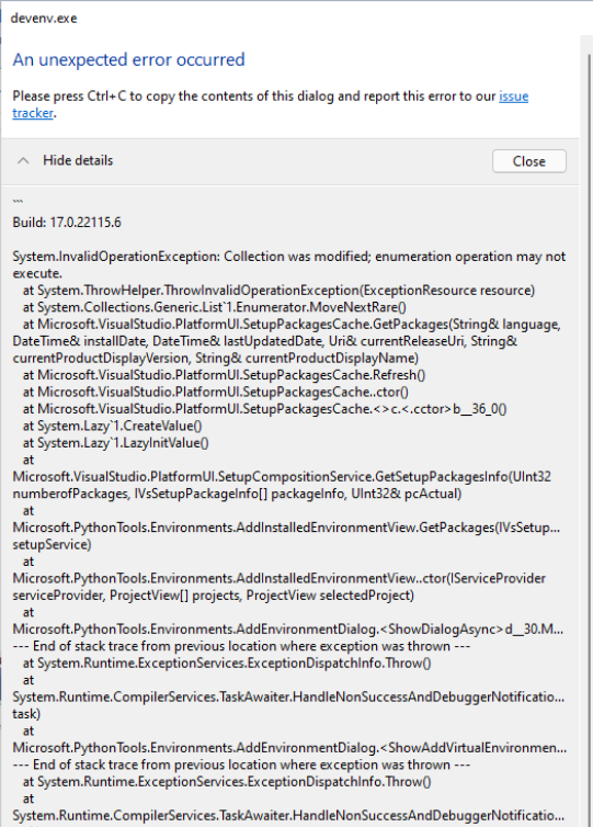 An error pops up after clicking Add environment. · Issue #6976 · microsoft/PTVS · GitHub