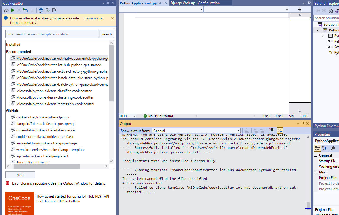 Cannot use Cookiecutter to load template. · Issue #6872 · microsoft ...