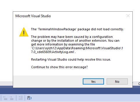 Live Share: The 'TerminalWindowPackage' package did not load correctly. · Issue #7006 ...