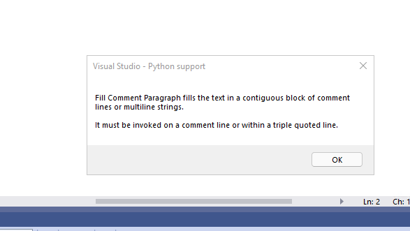 An error pops up after clicking Fill Comment Paragraph · Issue #7029 · microsoft/PTVS · GitHub