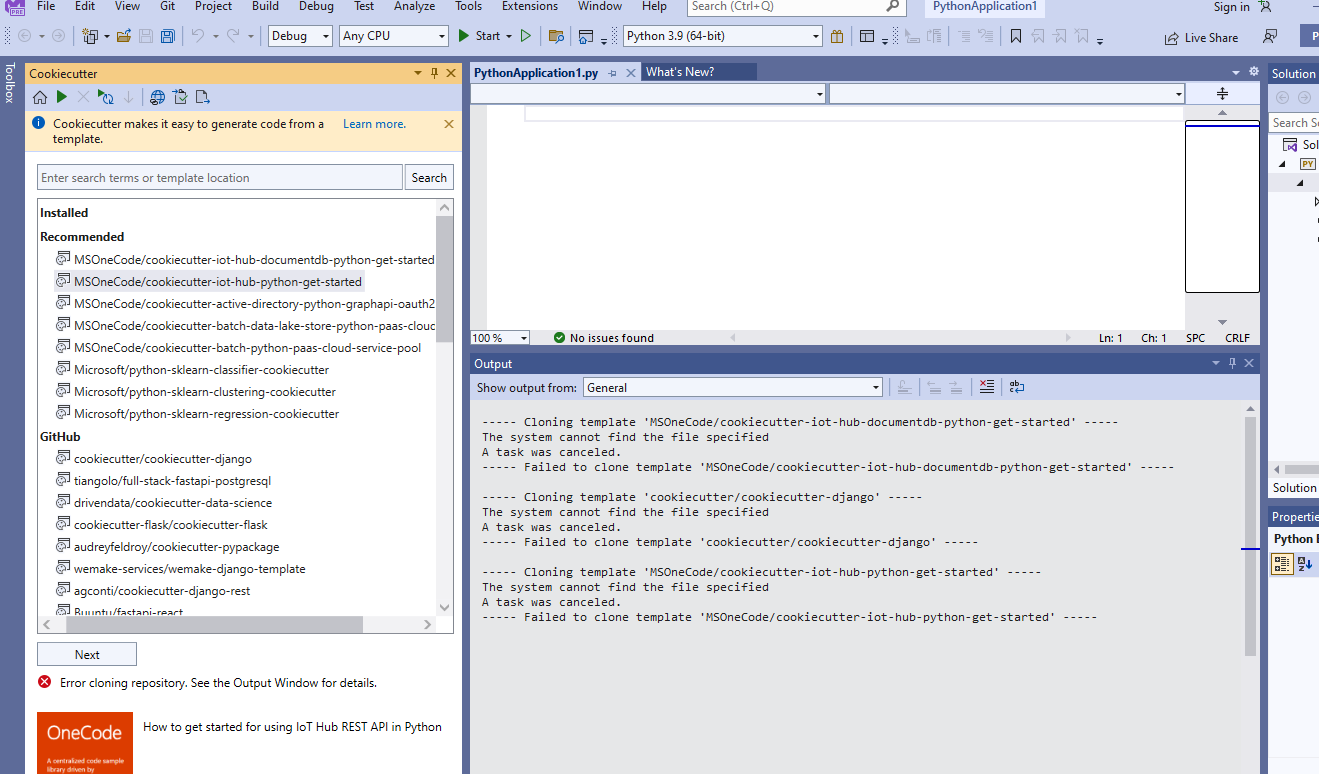 Cannot use Cookiecutter to load template. · Issue #6872 · microsoft/PTVS · GitHub