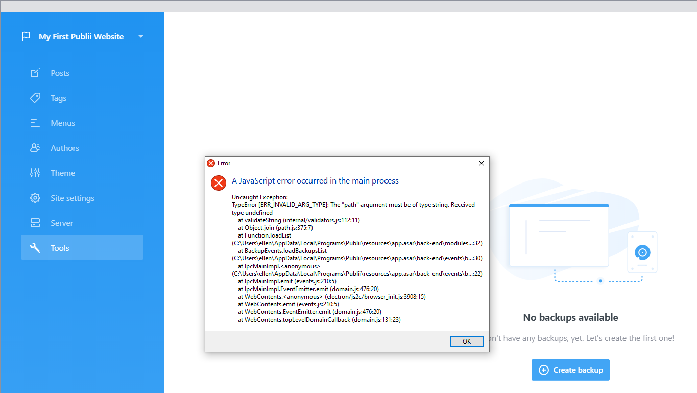 Backup Javascript Error · Issue 935 · Getpubliipublii · Github