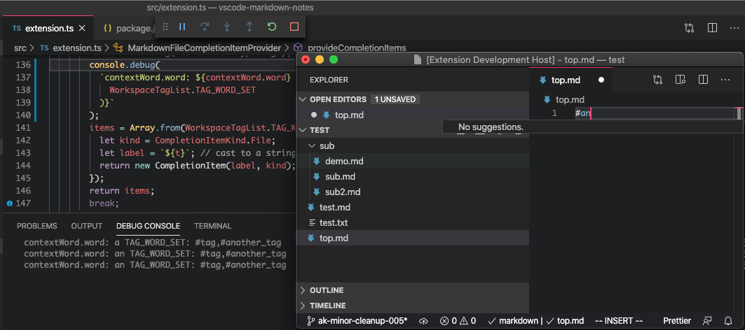 visual studio code - Intellisense suggest not showing items returned by provideCompletionItems ...