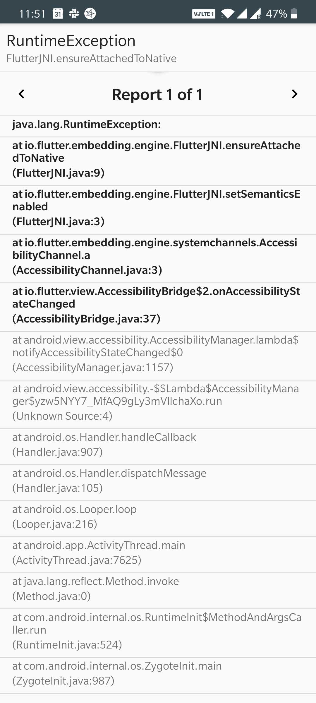 Android On App Exit Runtime Exception At Ioflutterembeddingengineflutterjni