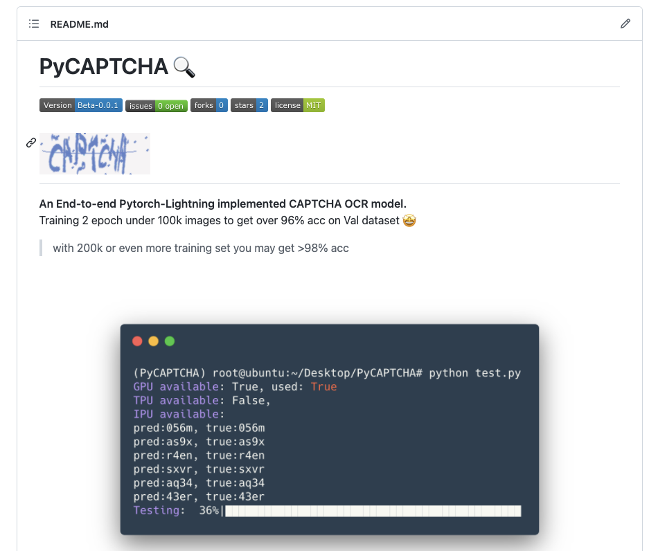 项目自荐 | PyCAPTCHA 轻量级端到端验证码识别模型 · Issue #1922 · 521xueweihan/HelloGitHub · GitHub