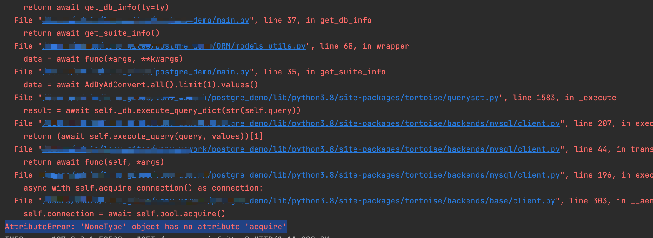 AttributeError: 'NoneType' object has no attribute 'acquire' · Issue #1035 · tortoise/tortoise ...