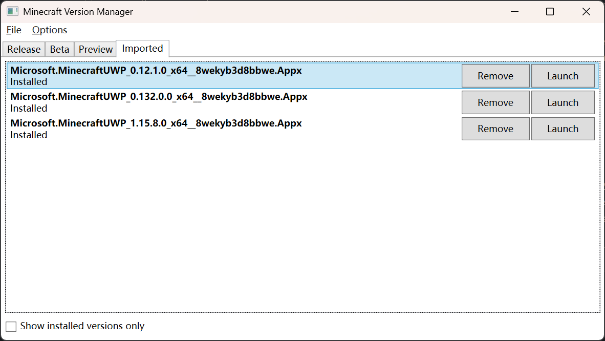 Unable to start the imported version · Issue #237 · MCMrARM/mc-w10-version-launcher · GitHub