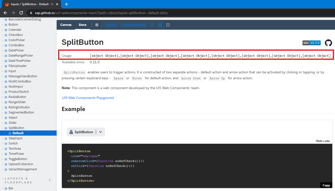 Usage field changes to [object Object] if the show code button is clicked · Issue #4035 · SAP ...