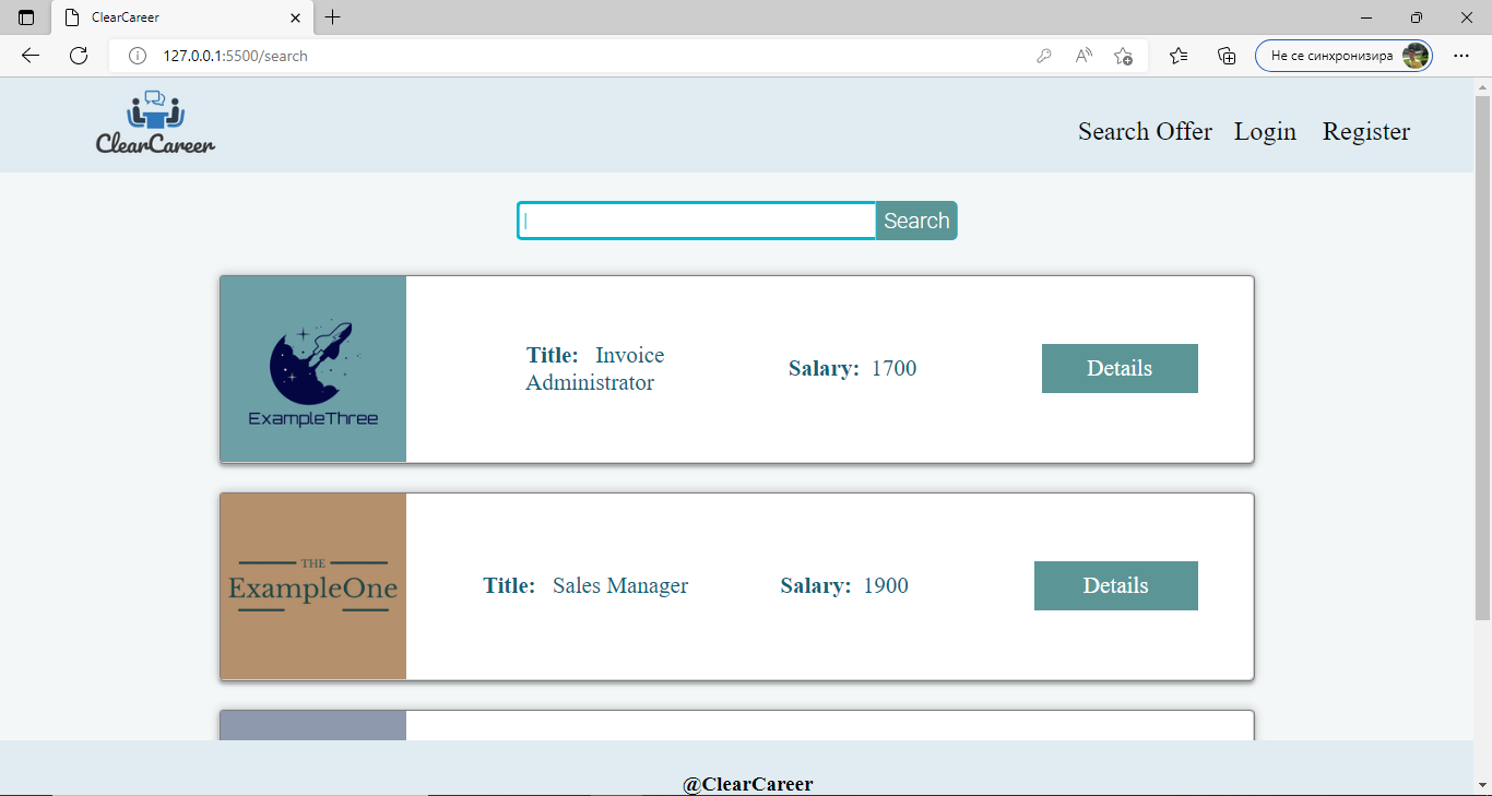 GitHub - Taner940706/Clear-Career-Updated: SoftUni JS Applications Exam - 06 August 2022 with ...