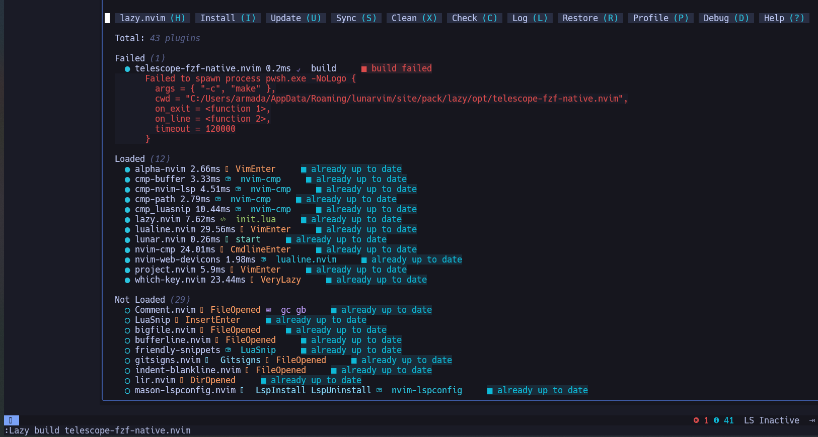Telescope FZF Native build failed. · Issue #4045 · LunarVim/LunarVim · GitHub