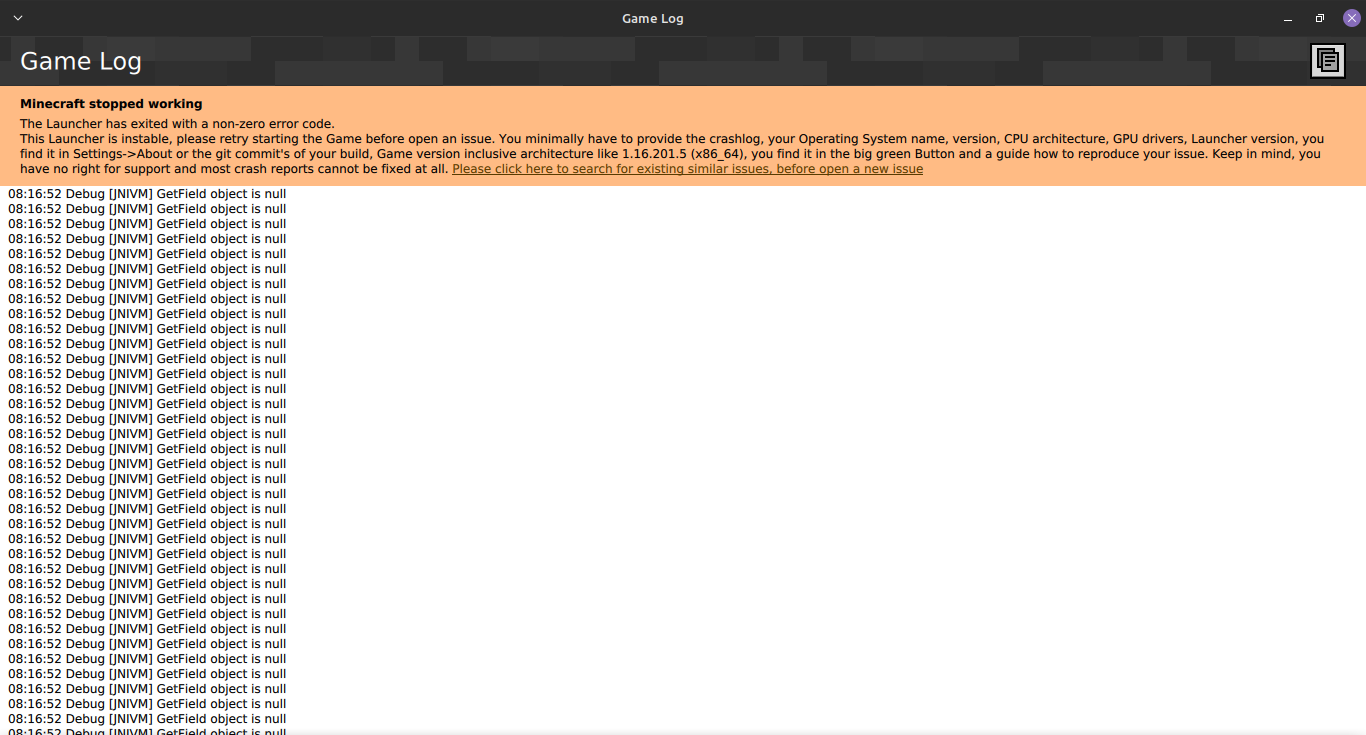 Minecraft stops unexpectedly · Issue #721 · minecraft-linux/mcpelauncher-manifest · GitHub