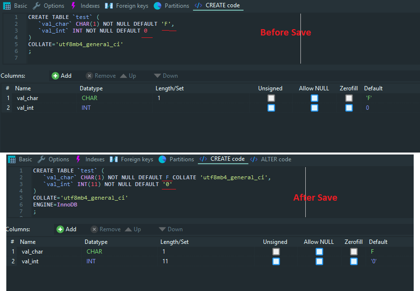 Wrong default values for int and char fields in create code · Issue #1280 · HeidiSQL/HeidiSQL ...