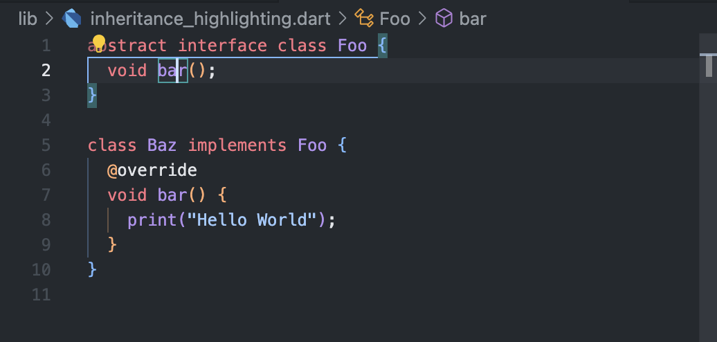 Highlighting of member implementations/overrides · Issue #4670 · Dart-Code/Dart-Code · GitHub