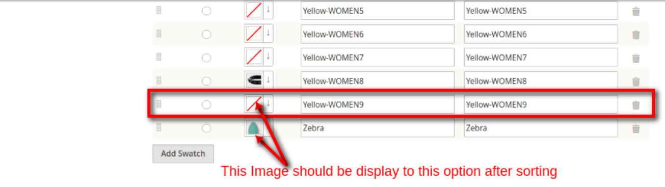 The image is not assigning to the correct attribute option after sorting when use visual swatch ...