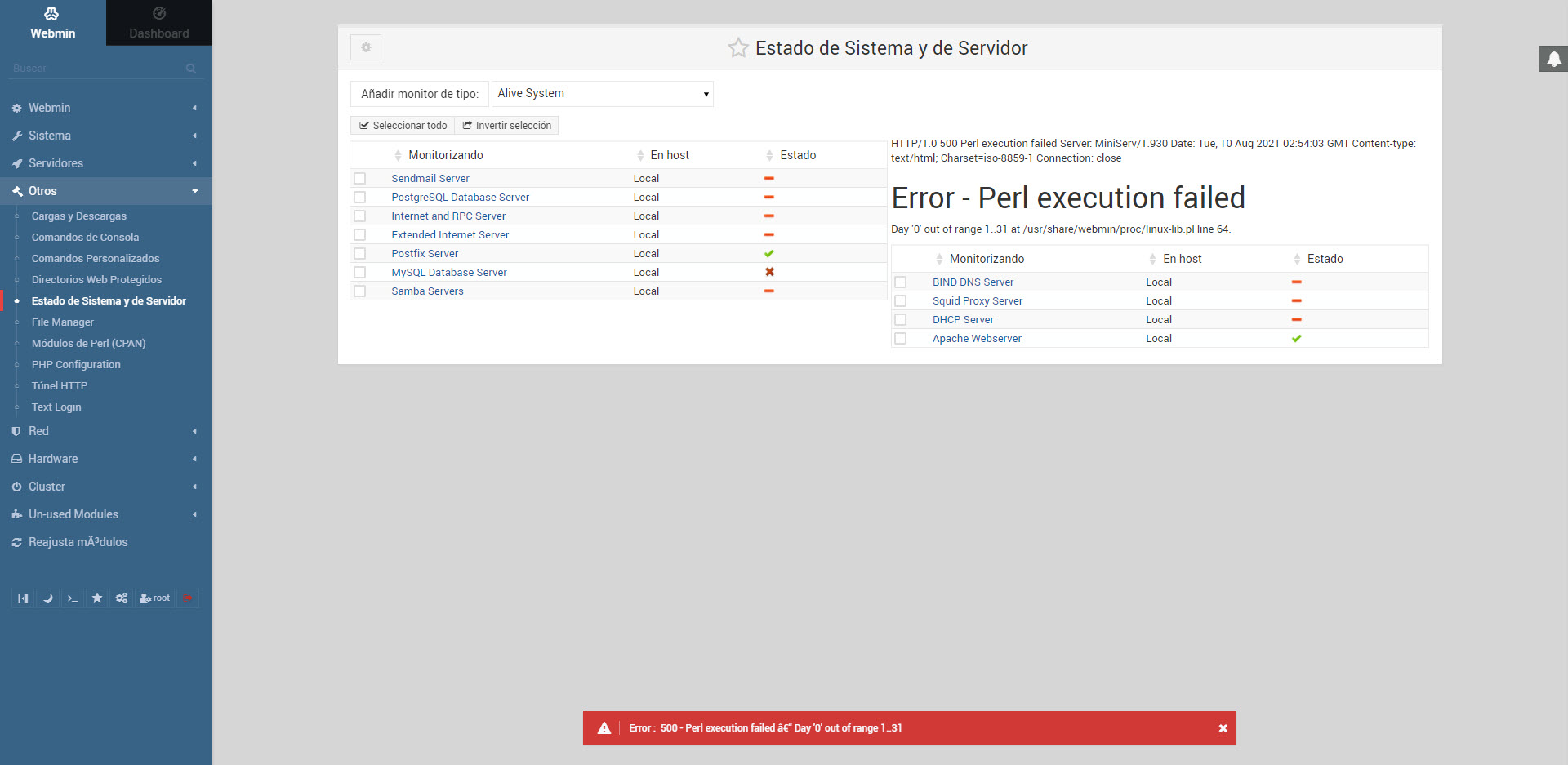 Error Perl Execution Failed · Issue 1507 · Webminwebmin · Github 
