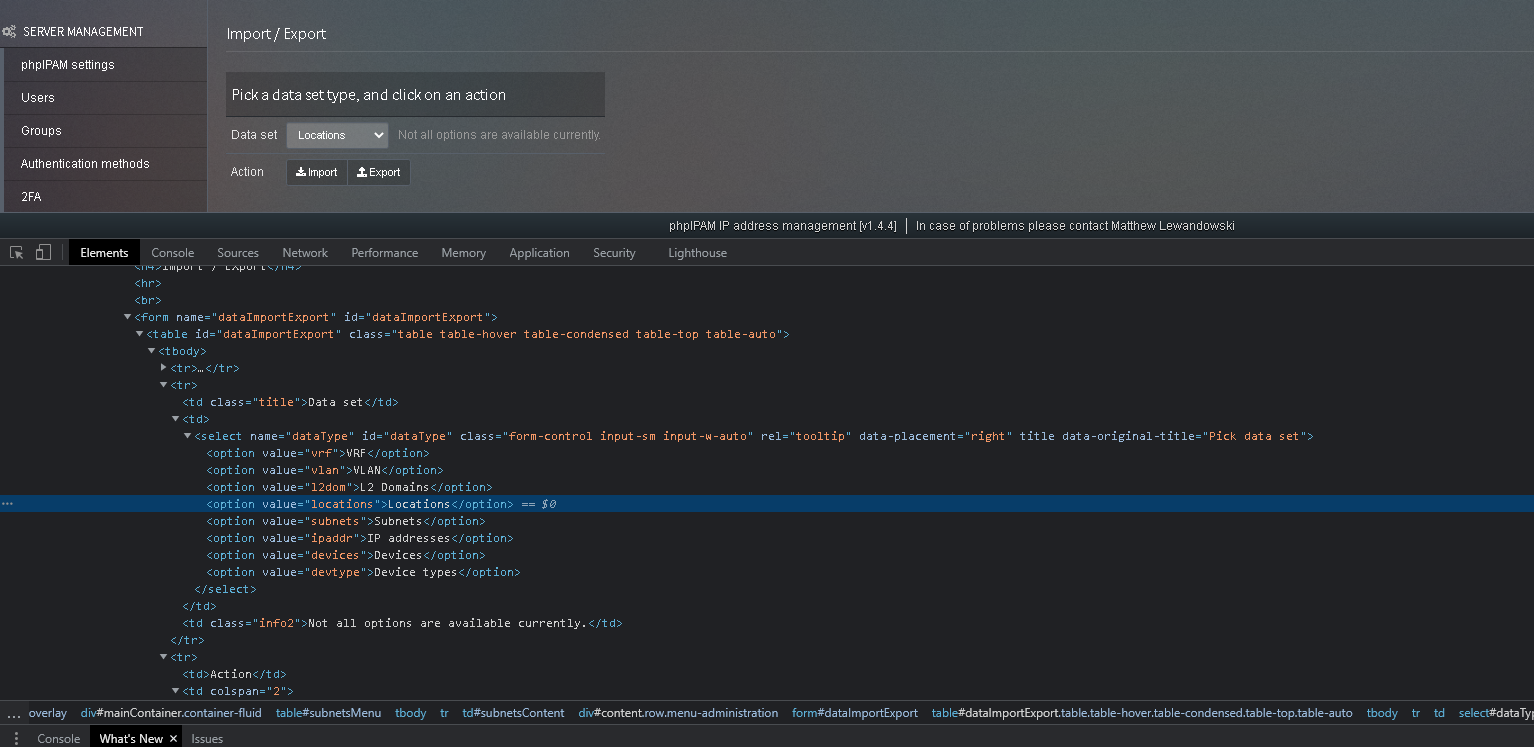 New export type (locations) not working (modified magic & index) · Issue #3436 · phpipam/phpipam ...