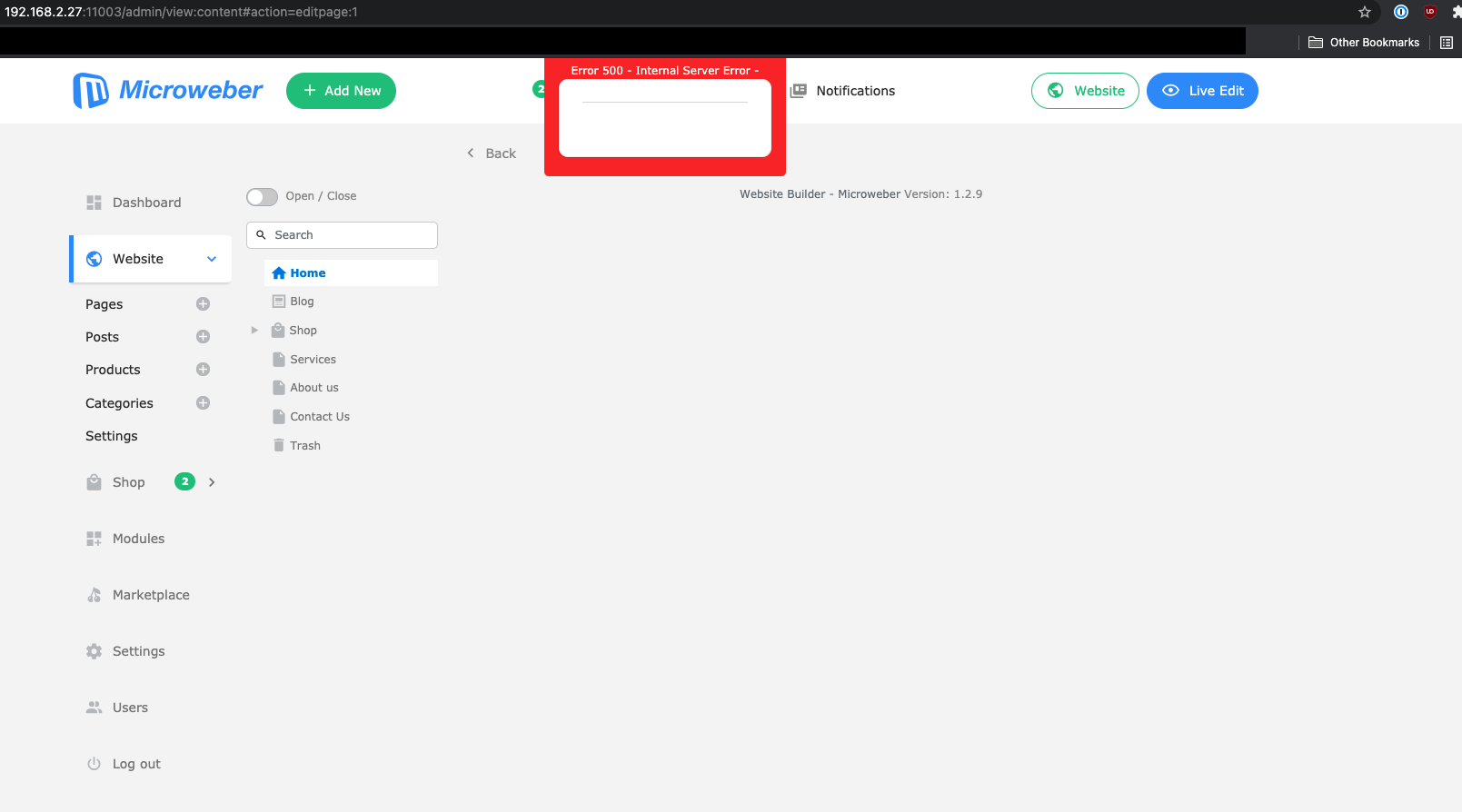500 errors with no message · Issue #768 · microweber/microweber · GitHub