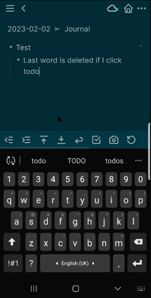 Last word gets deleted when clicking the todo button on android unless you add space · Issue ...