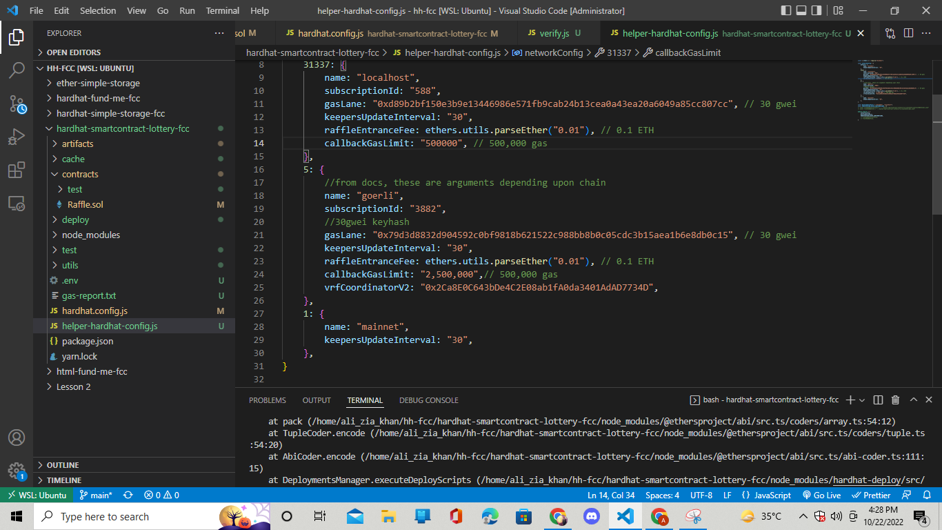 Error while deploying lottery contract · smartcontractkit full-blockchain-solidity-course-js ...