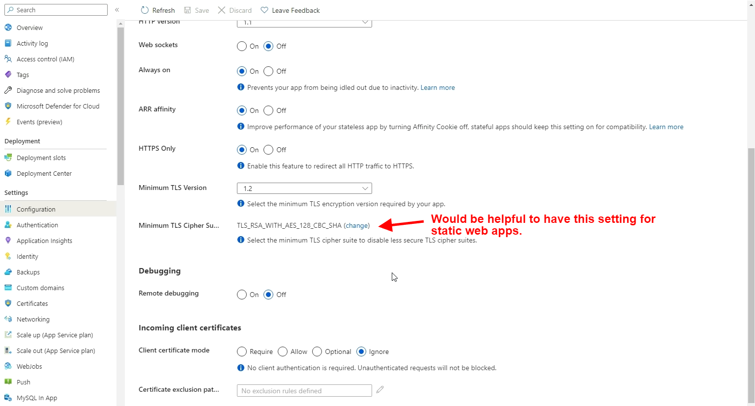 Add Ability To Set Minimum Cipher Suite · Issue 1141 · Azurestatic Web Apps · Github
