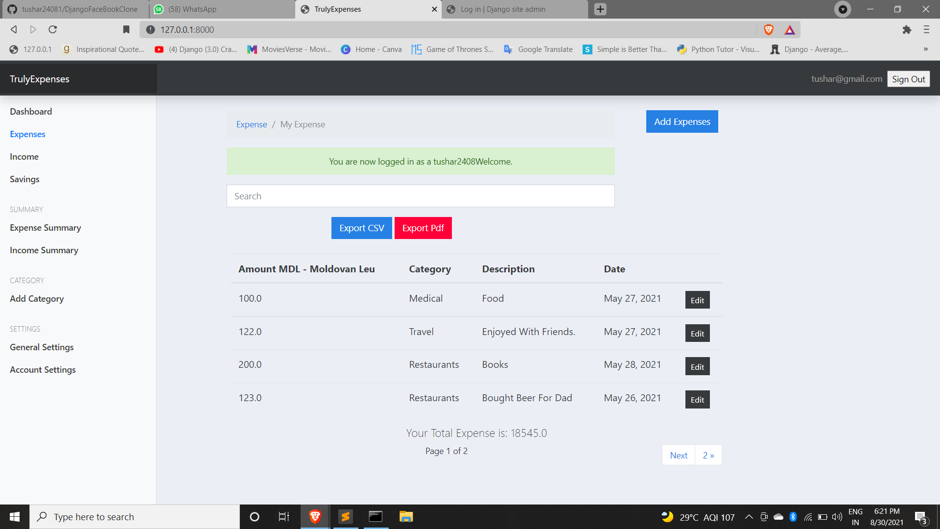 GitHub - tushar-rupani/DjangoExpenseIncome: Project is created to, store the information of ...
