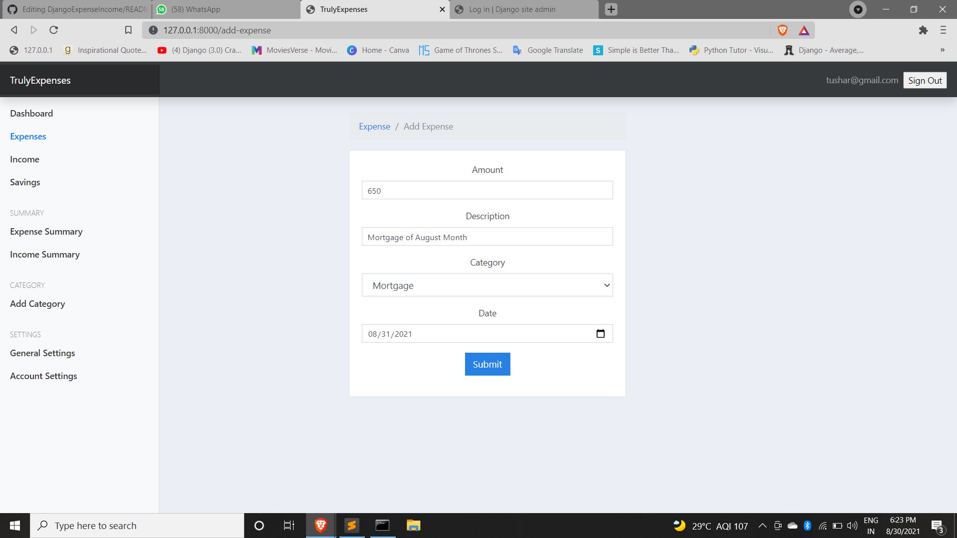 GitHub - tushar-rupani/DjangoExpenseIncome: Project is created to, store the information of ...